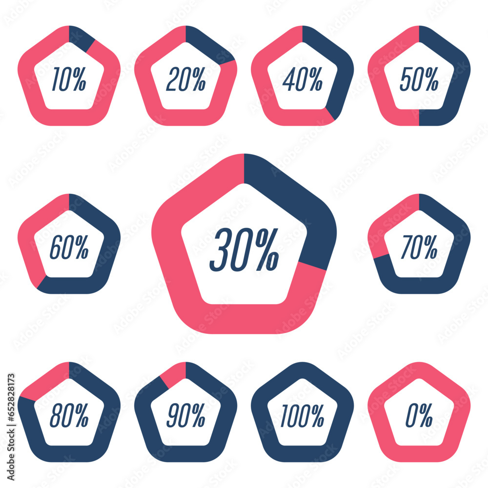 Set of pentagon percentage diagrams vector illustration.Pentagon shape ...