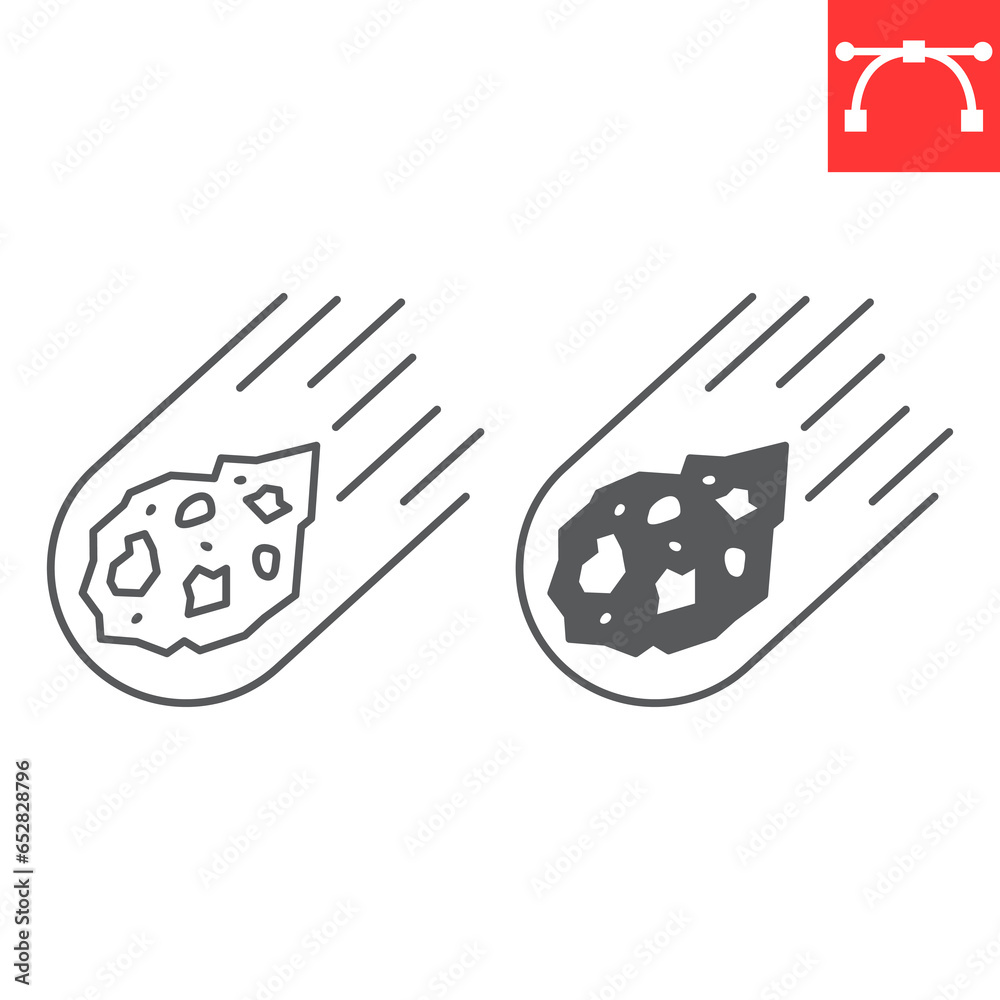 Asteroid line and glyph icon, cosmos and comet, meteorite vector icon ...