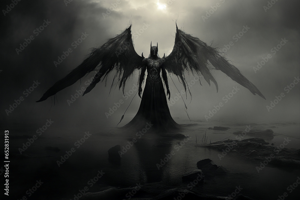 Genrative ai collage picture of evil satanic inferno with dark wings ...