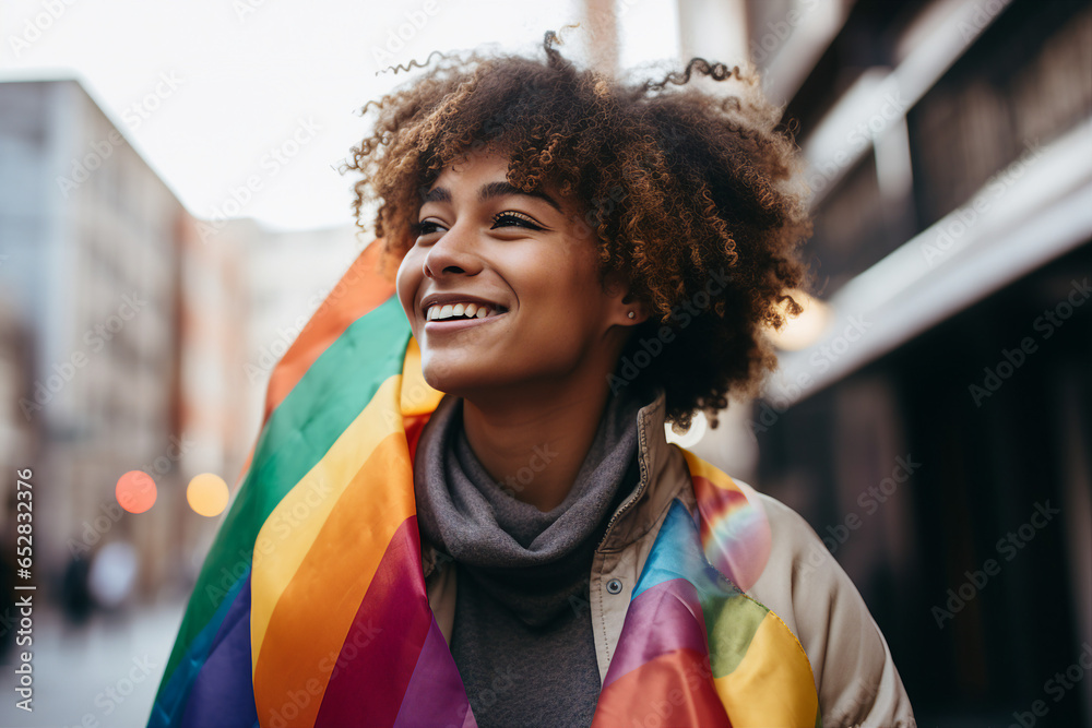 Generative AI portrait of beautiful proud young woman lgbt pride ...