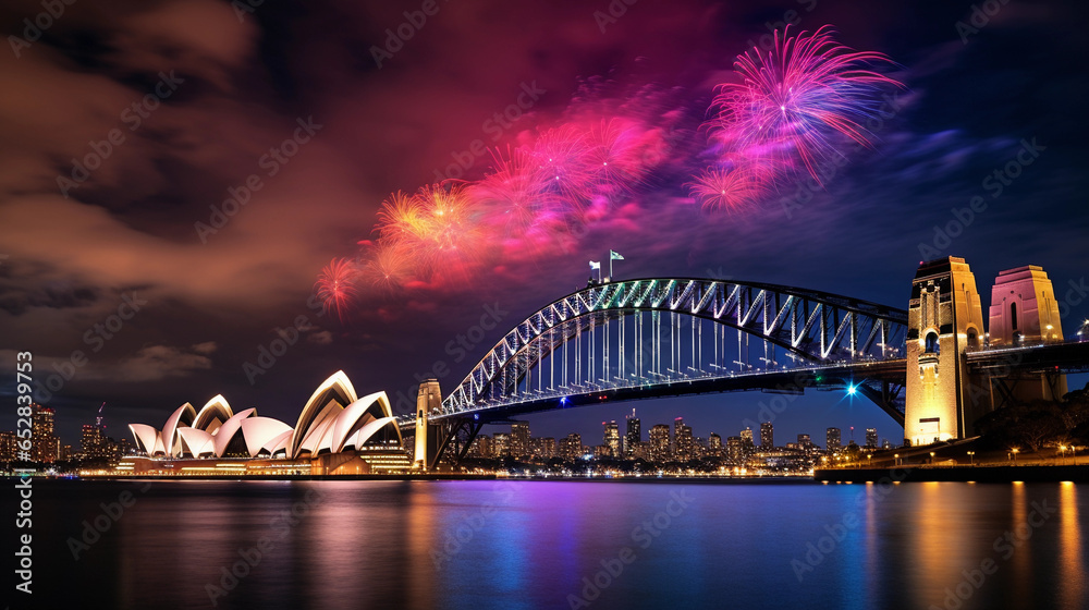 Sydney skyline featuring the Opera House and Harbour Bridge, vibrant ...
