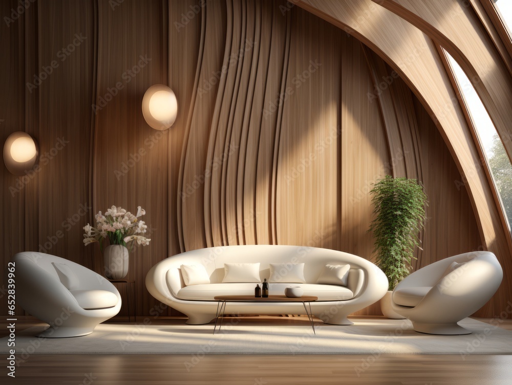 Minimalist interior design of modern living room with abstract wood ...