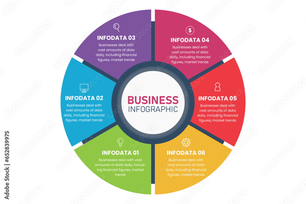 Business infographic Circle chart infographic Step infographic with 6 ...