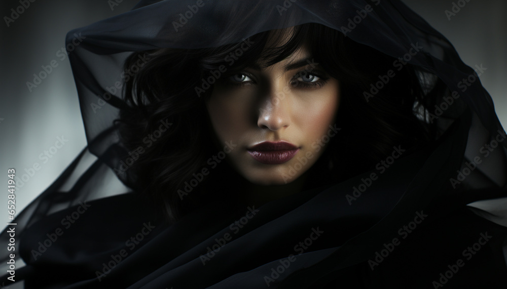 Beautiful woman with long brown hair looking sensually at camera generated by AI Stock ...