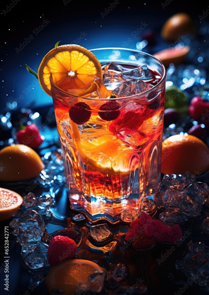 Abstract non-alcoholic cocktail in a fashionable glass decorated with ...