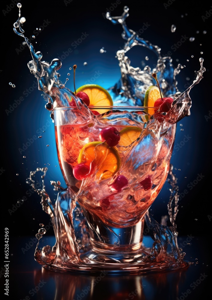 Abstract non-alcoholic cocktail in a fashionable glass decorated with ...