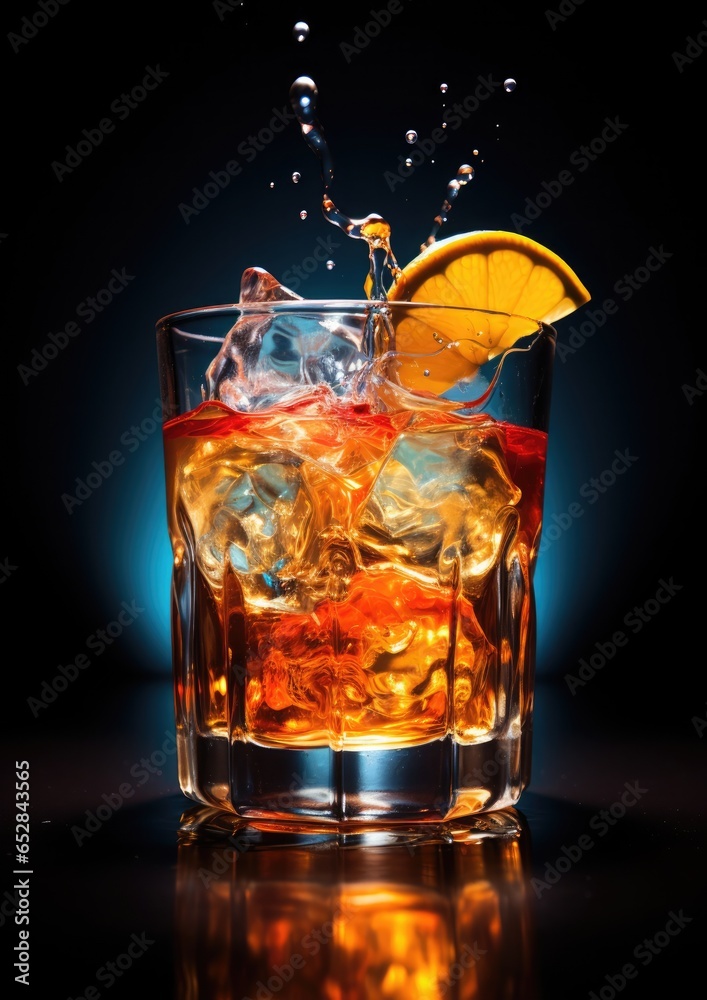 Abstract non-alcoholic cocktail in a fashionable glass decorated with ...