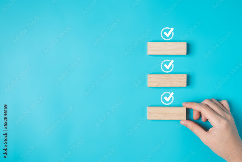 Correct check mark icons on background, Successful project plan ...