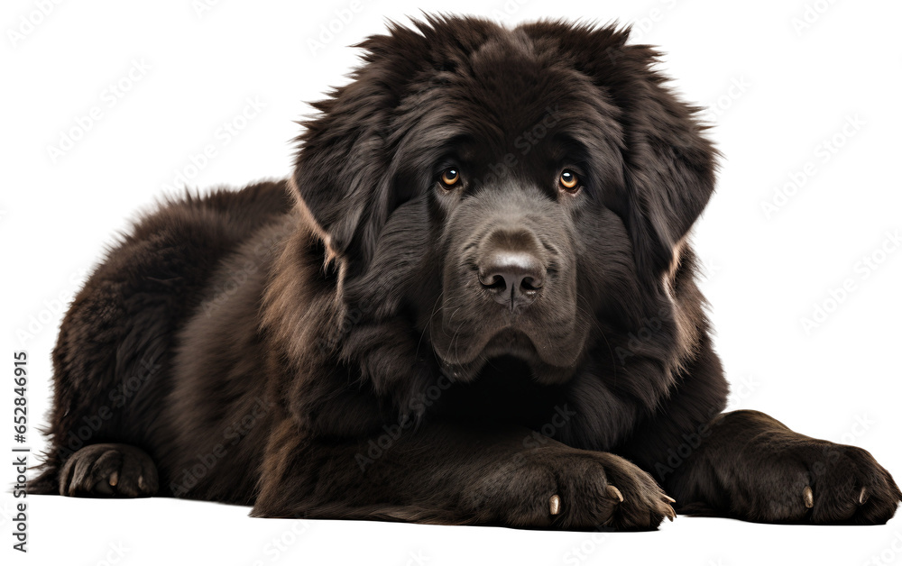 Newfoundland Black Dog in Sitting Isolated on Transparent Background ...
