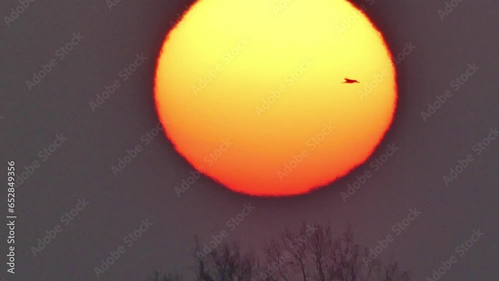 Vidéo Stock Dark sky with red, orange and yellow solar disk ...