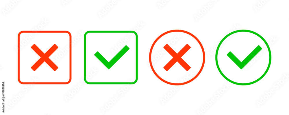 Check mark icons. Green and red checkmark isolated on transparent ...