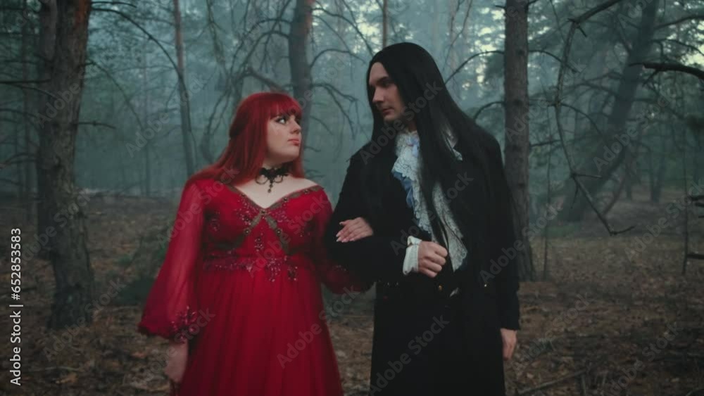 Halloween couple costume vampire old style gothic fantasy man and woman ...