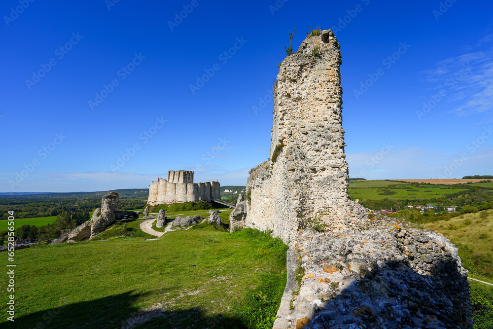 Ruins of Château Gaillard, a French medieval castle overlooking the River Seine built in ...