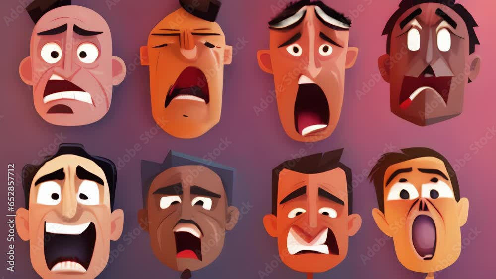 A characters face morphs into a series of different emotions ...