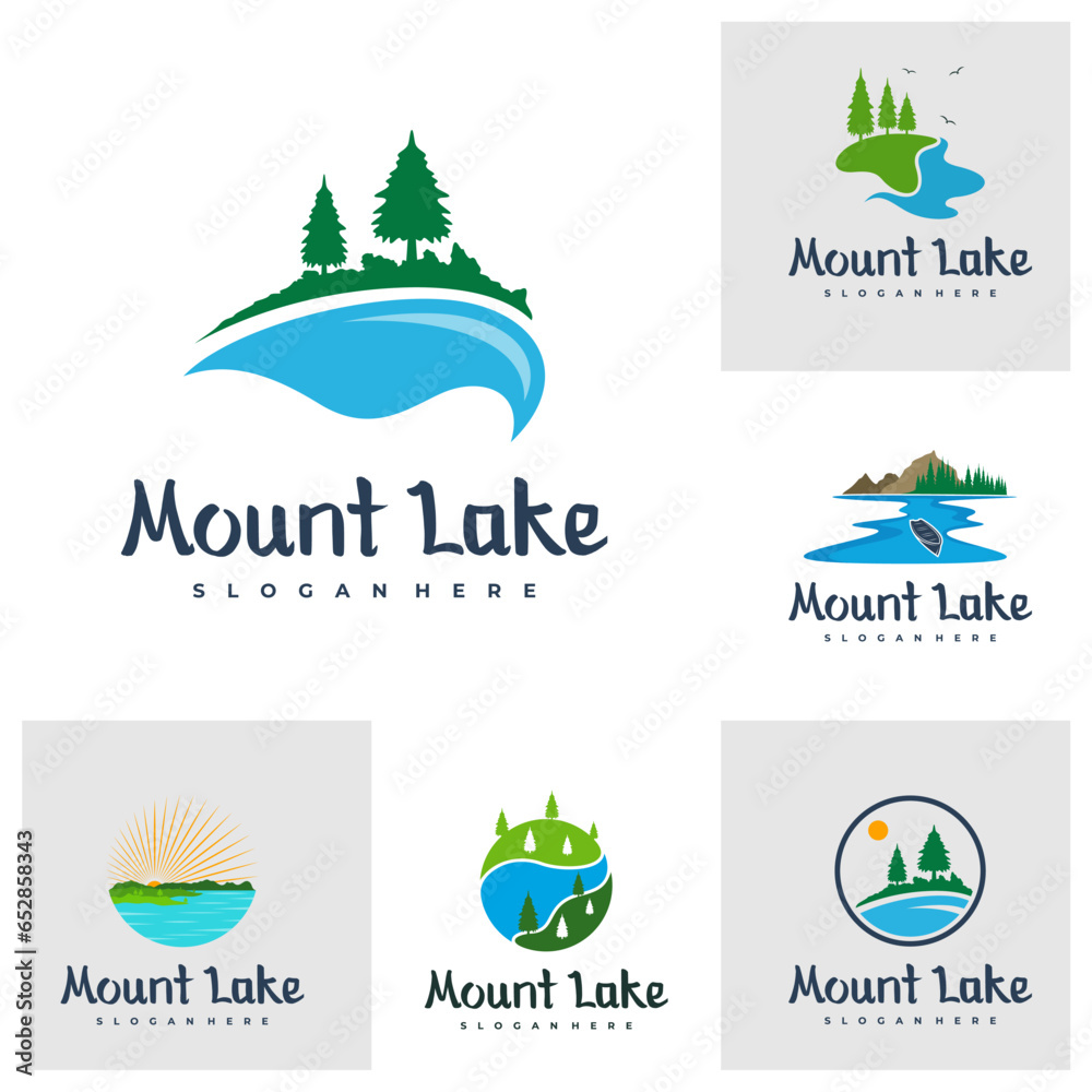 Set of Lake logo design template. Mount Lake vector illustration. Badge ...