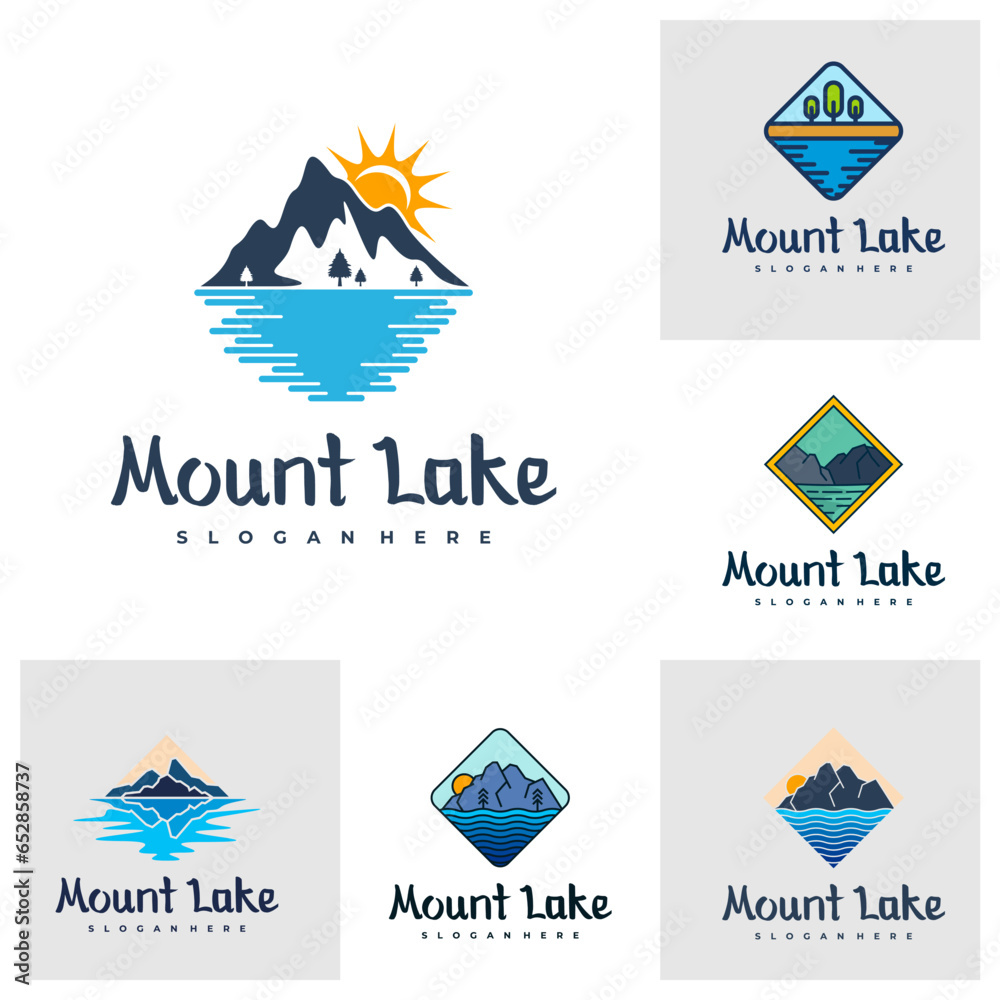 Set of Lake logo design template. Mount Lake vector illustration. Badge ...
