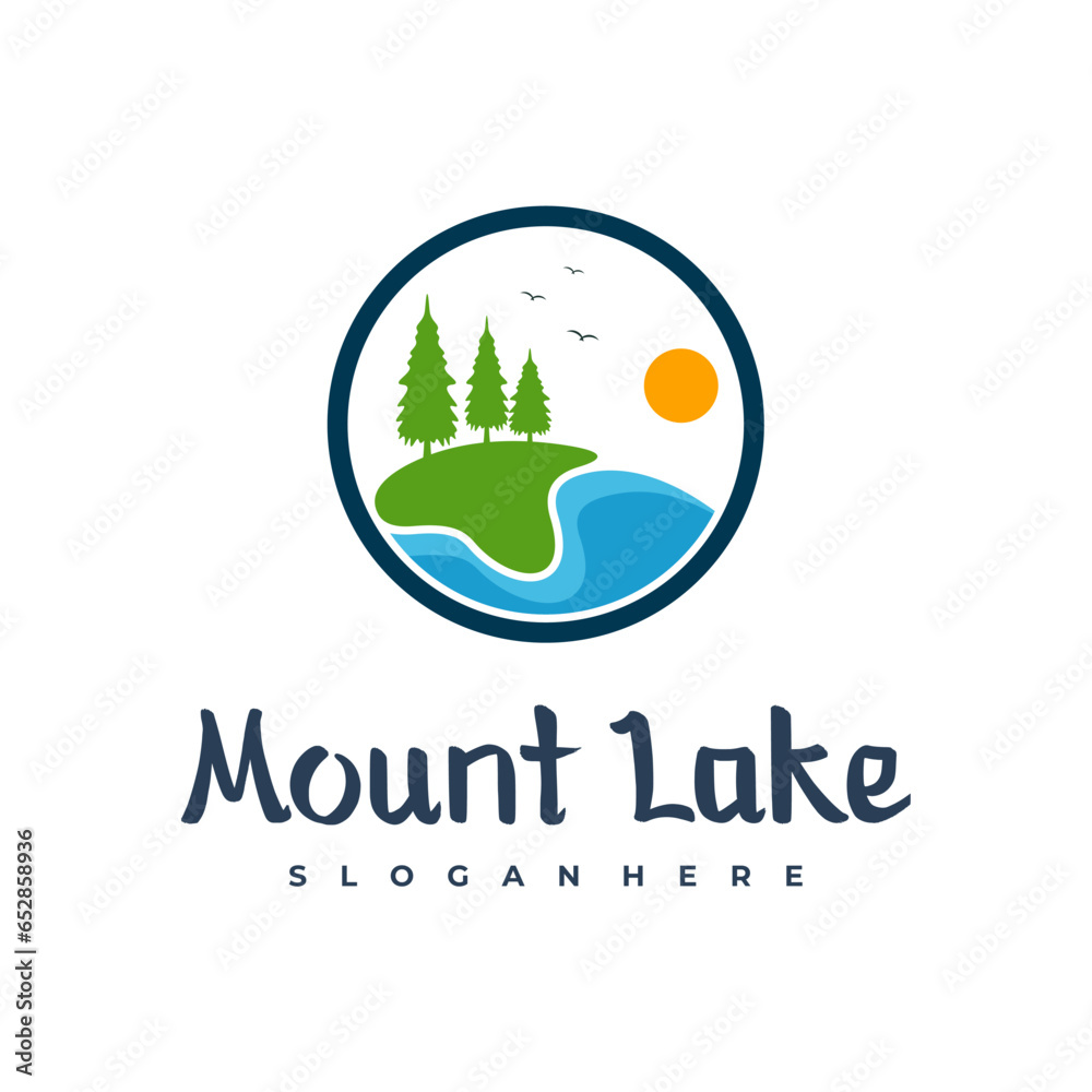 Lake logo design template. Mount Lake vector illustration. Badge design ...