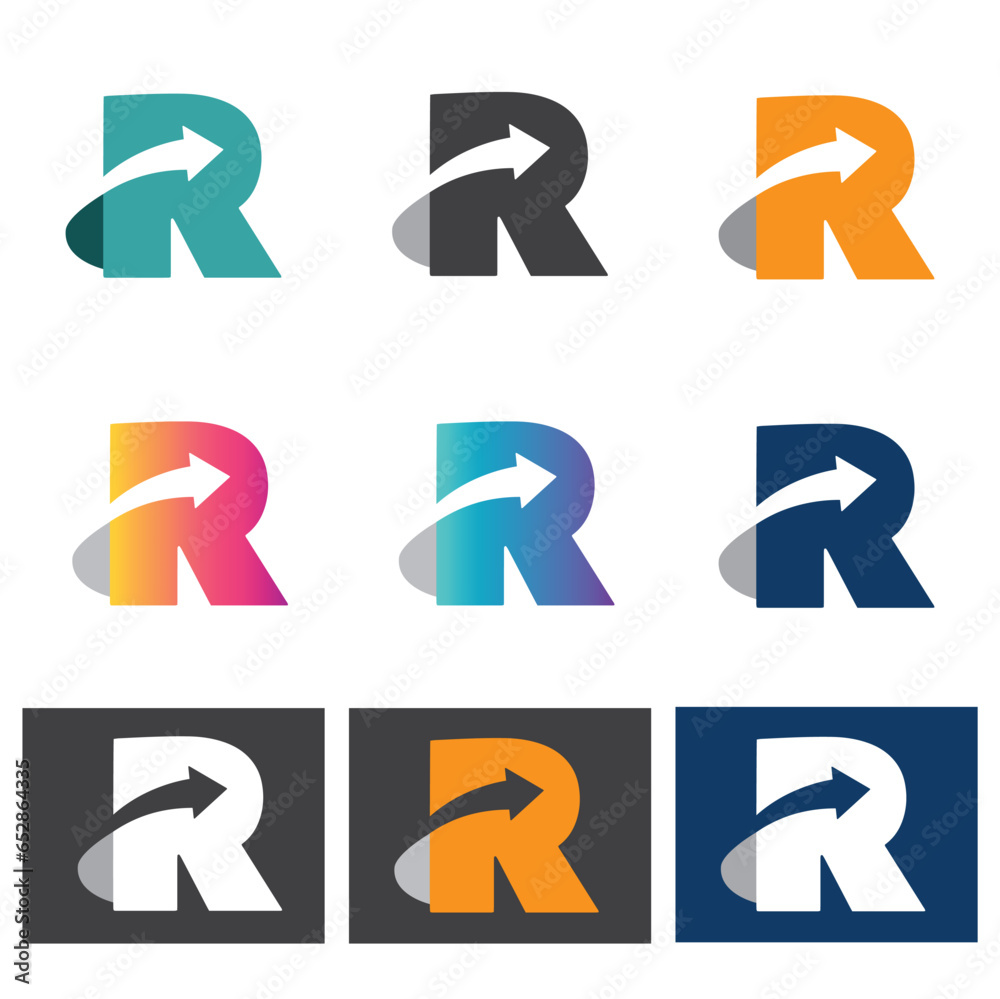 Initial R logo. letter R with arrow inside, usable for business ...