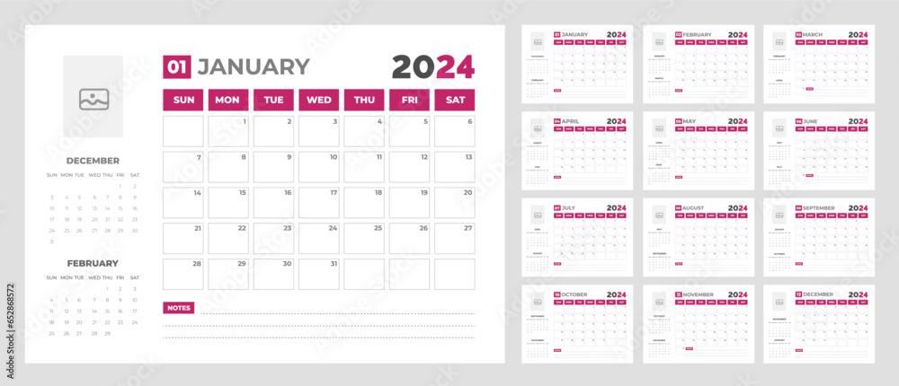 2024 Calendar Desktop Planner Template. Corporate business wall or desk ...