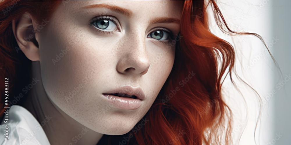 Portrait Of A Beauty Sexy Red Haired Girl With Freckles Beautiful