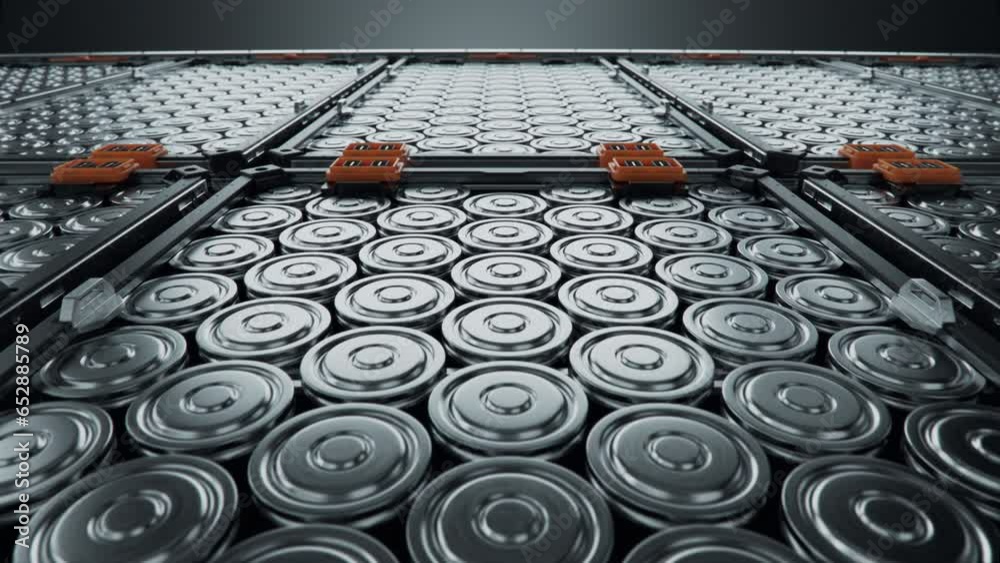 Close-up of EV Battery Cells Stacked inside Modules. Lithium-ion High ...