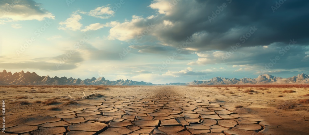 digital illustration of a cracked stormy highway in a deserted desert ...