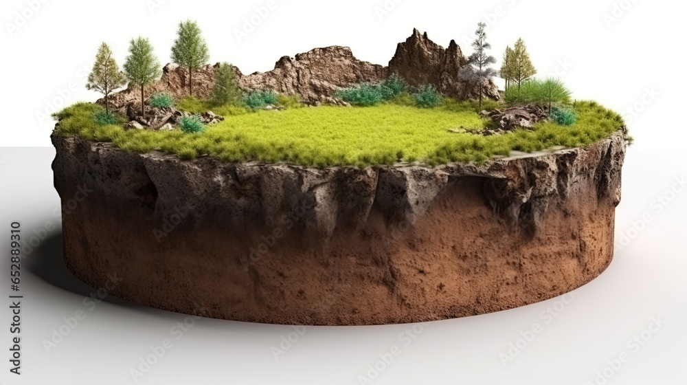 Earth land Soil layers 3D Illustration round soil ground cross section ...