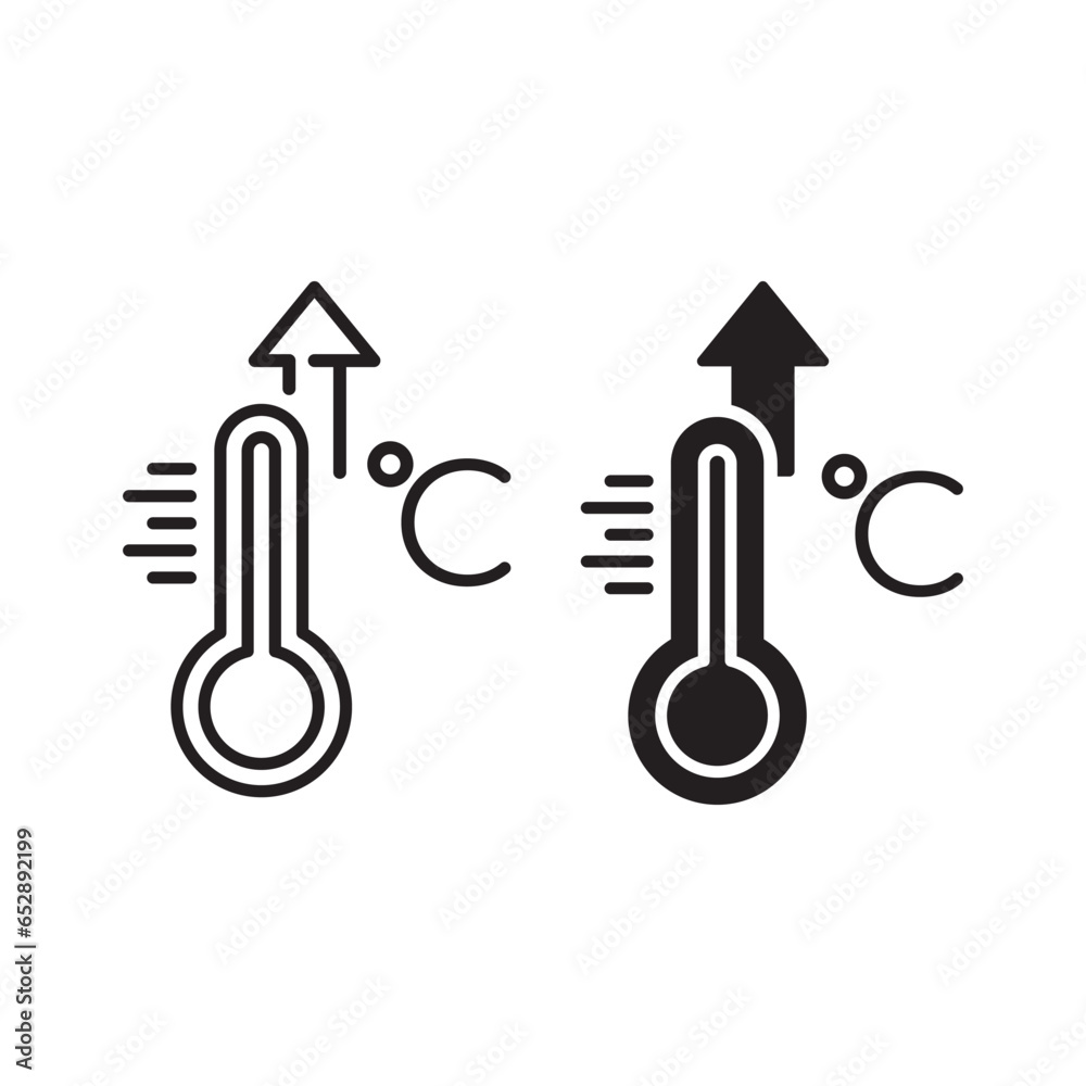 High Temperature Scale Line and Silhouette Icon Set. Flu, Cold, Virus ...