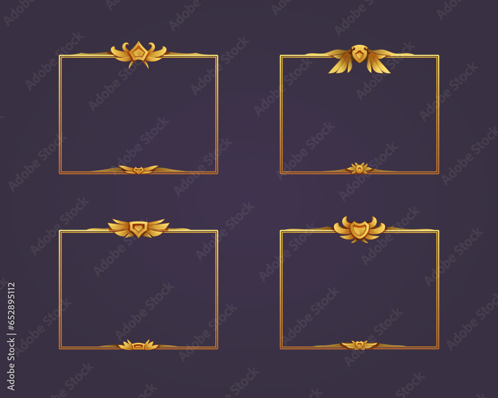 Gaming user interface design with golden frames. Golden vector cartoon ...