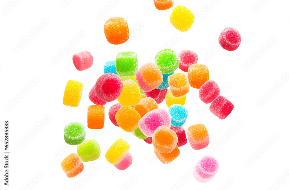 Falling fruit marmalade sweets and jelly candies isolated on ...