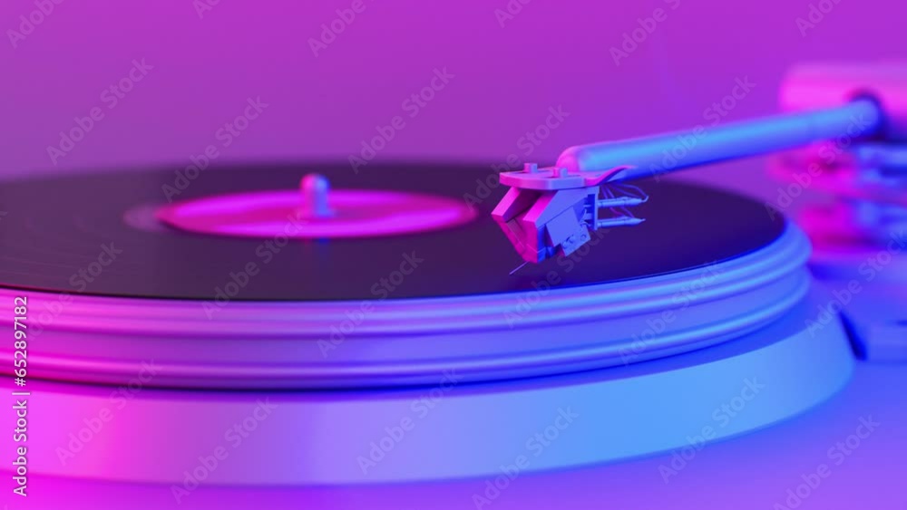 Vinyl Record Player Beautiful Neon Lighting Close-Up. DJ Turntable ...