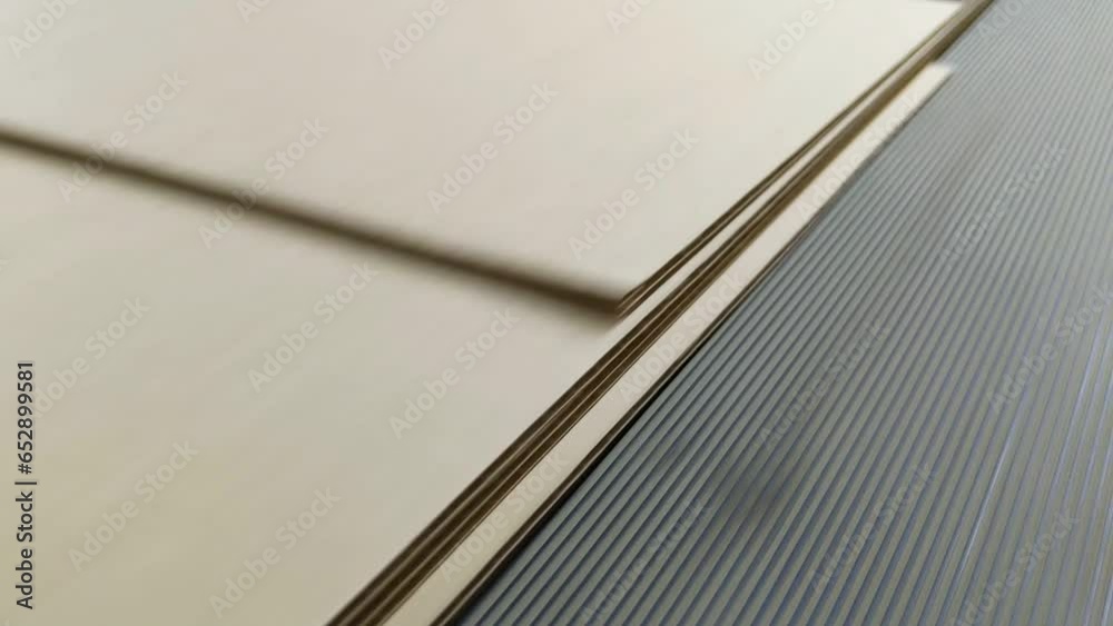 Production of corrugated cardboard. Corrugator machine cut the blanks ...