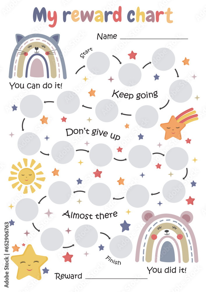 Printable rainbows reward chart, toddler potty chart, kids behavior ...