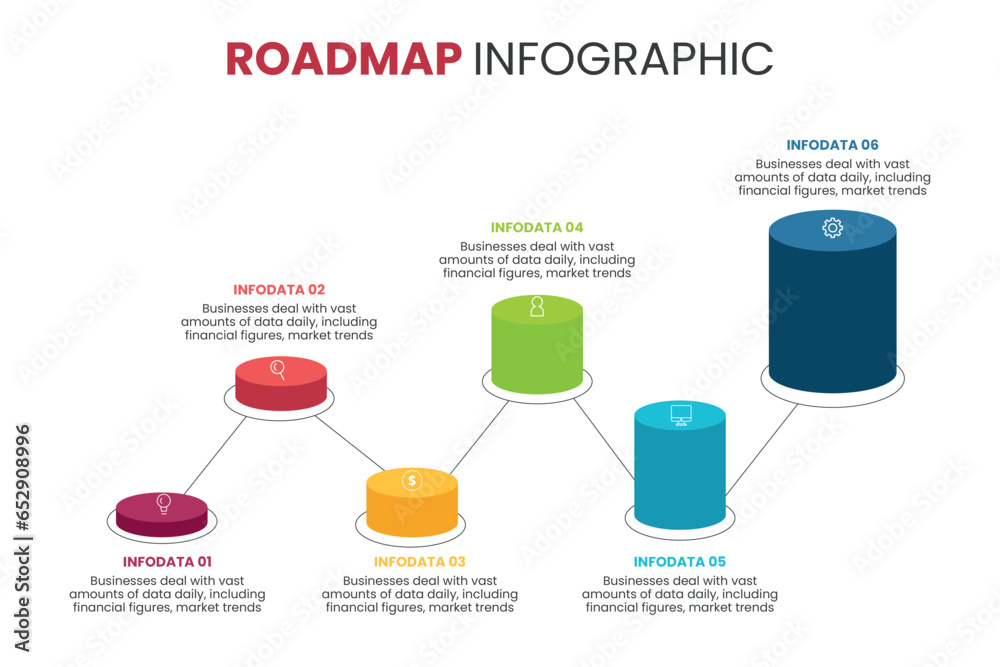 3D Vector Perspective Infographic. Presentation slide template. 6 step ...