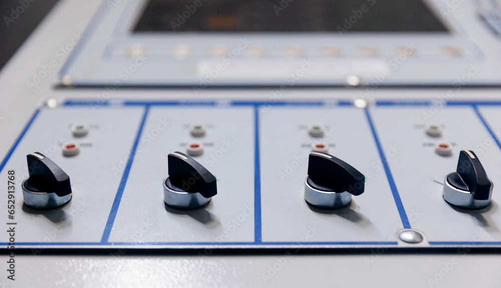 Closeup control panel with light lamp of switchboard equipment high ...