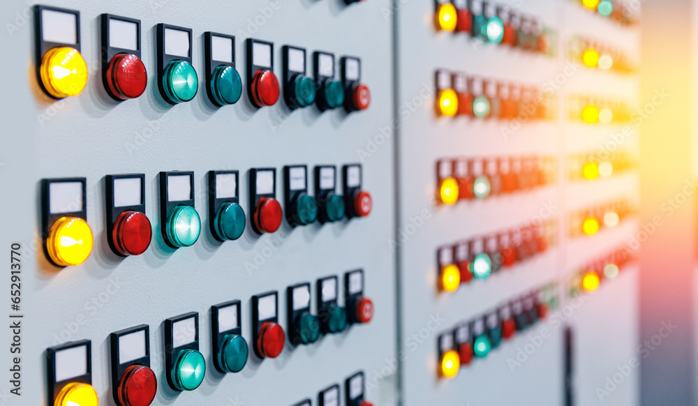 Closeup control panel with light lamp of switchboard equipment high ...