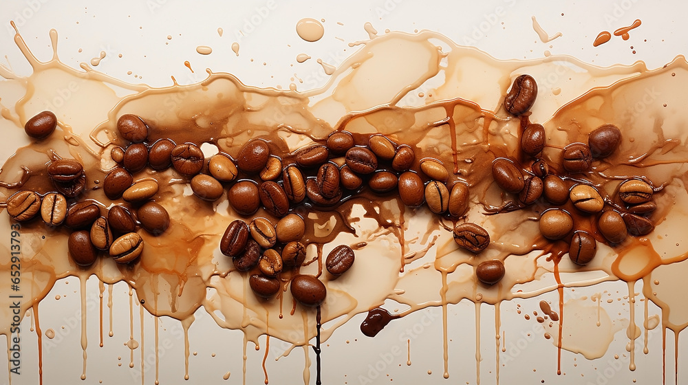 Coffee stain texture on white paper background with shredded coffee ...