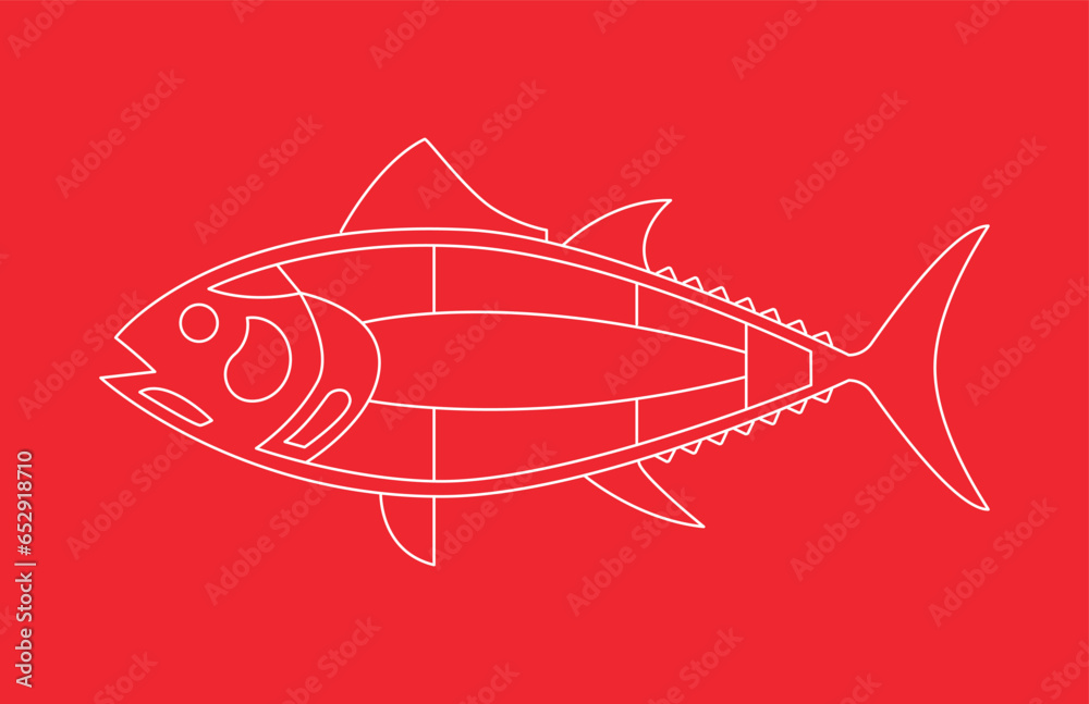 Silhouette of a Tuna Cuts diagram on red background (ronqueo). Stock ...