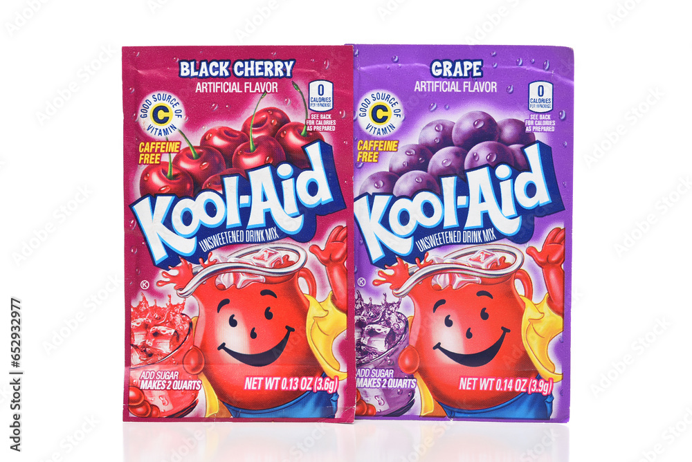 IRVINE, CALIFORNIA - 26 SEPT 2023: Two packets of Kool-Aid drink mix ...