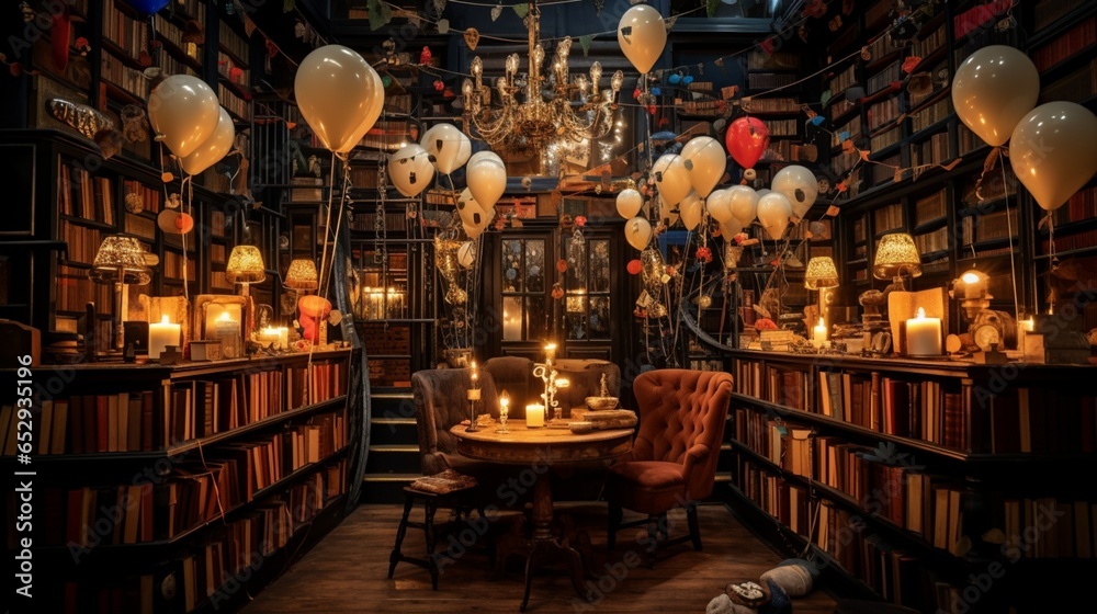 Picture a vintage Parisian bookstore-themed birthday scene with ...
