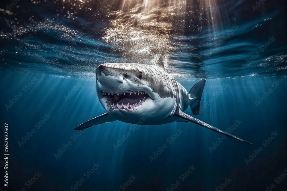 Haifisch, Weißer Hai schwimmt im Meer, Generative AI Stock Illustration ...