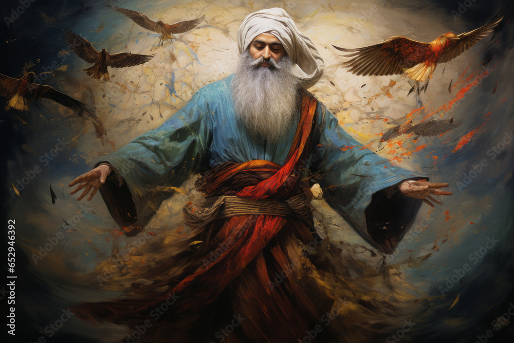 Iranian-style painting of the face of Mawlana Jalal al-Din Muhammad ...