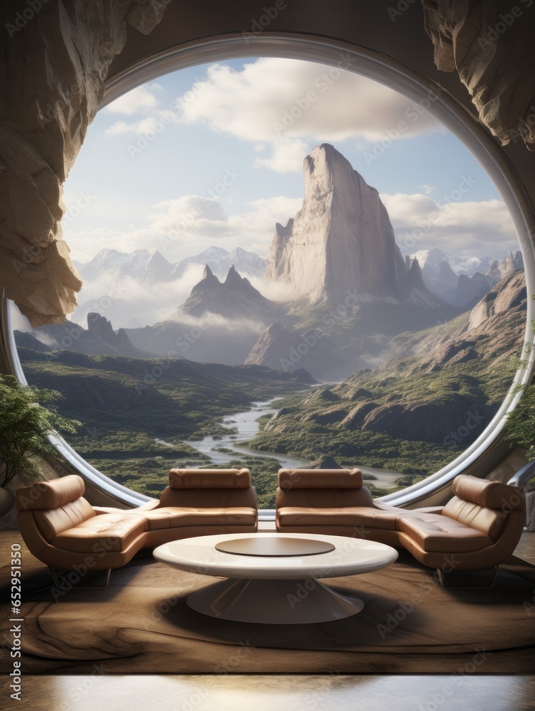 A cloud-filled sky paints a majestic panorama of towering mountains and ...