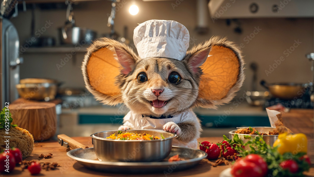 Ilustracja Stock: Cute cartoon mouse in the kitchen | Adobe Stock