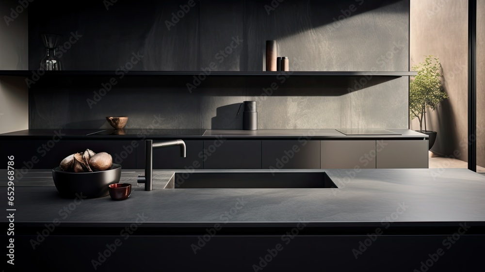 A black induction hob takes center stage on a modern gray kitchen ...