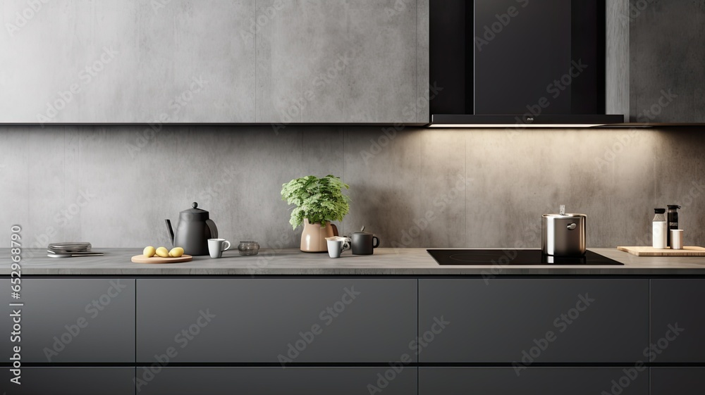 A black induction hob takes center stage on a modern gray kitchen ...