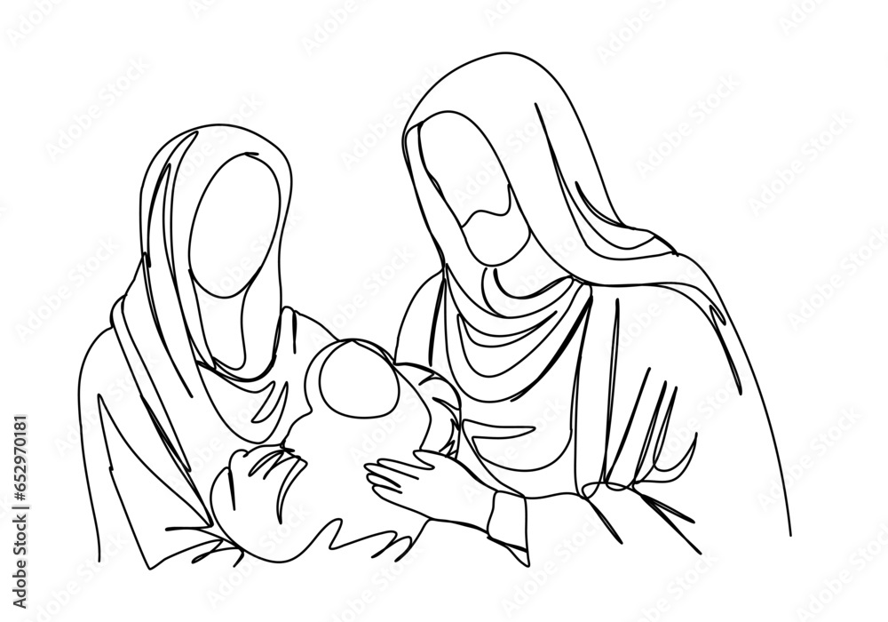 Nativity scene one line drawing vector illustration. Biblical stories ...