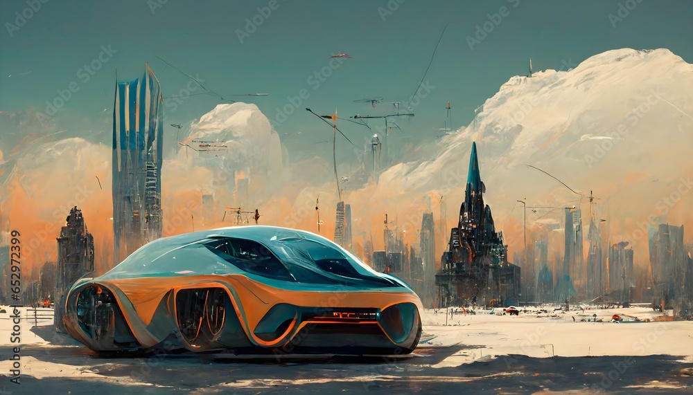 A futuristic CAR concept design the car is in cold colours with texture ...