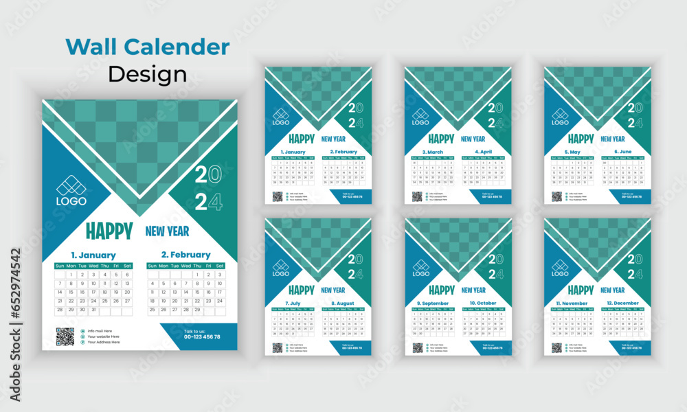 Set of 2024 bundle wall calender planner design template with place for ...
