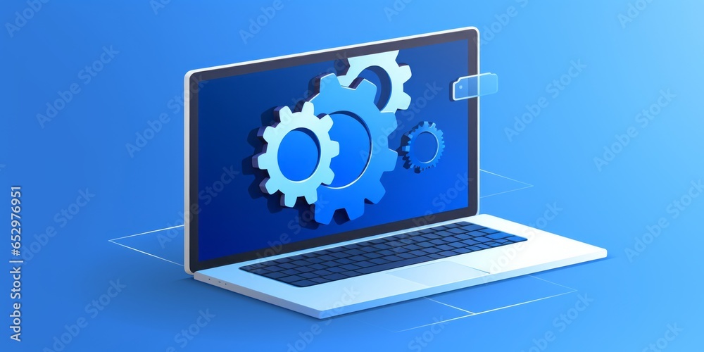Laptop Computer Featuring a Prominent Gear Icon on a Clean White ...